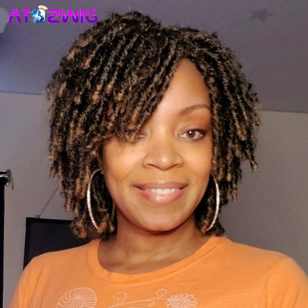 Dreadlock Wig Mixed Brown Short Twist Wigs for Black Women Afro Curly ...