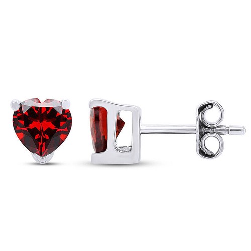 Heart Pendant Necklace & Stud Earrings Set Simulated Garnet 925 ...