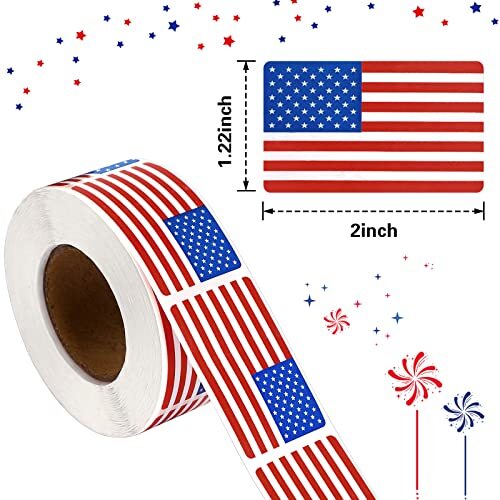 500 Pcs American Flag Sticker Roll,2 x 1.22 Inch US Flag Decal, USA ...