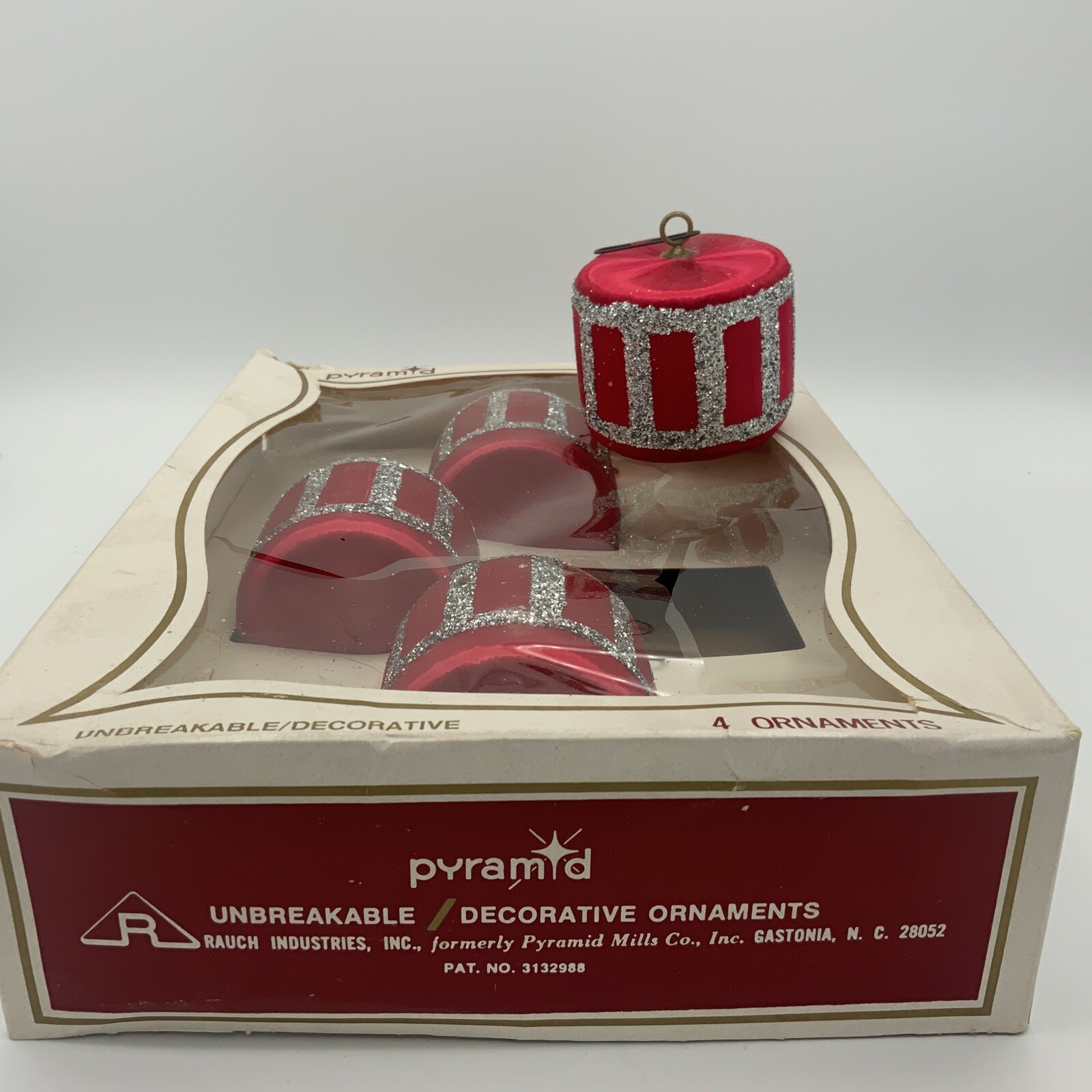 VTG Christmas Ornaments Pyramid Drums 1 Bx/4ea, Bells 2 Bx/4ea, Balls ...