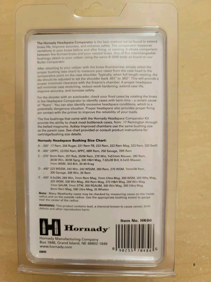 Hornady Lock N Load Headspace Kit, 5pc MPN HK66 90255704846| eBay