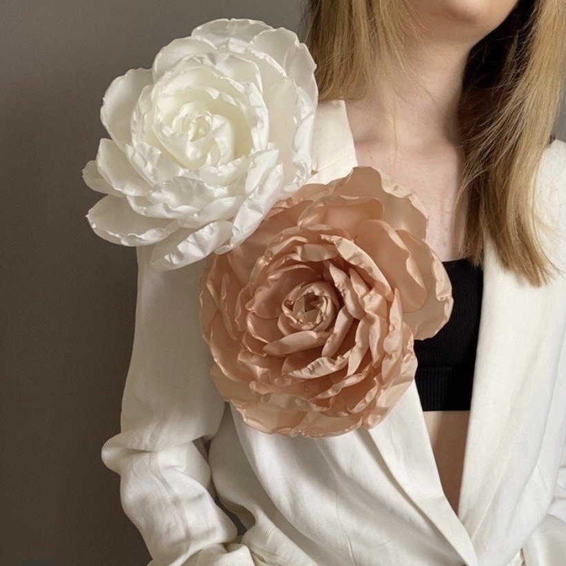 SET of 2 Extra large ivory ROSE brooch Oversized textile brooches Gift ...