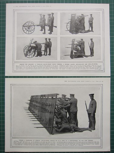 1915 WWI WW1 PRINT ~ WHEELED BULLET-PROOF SHIELD INFANTRY ARMOUR ROAD ...