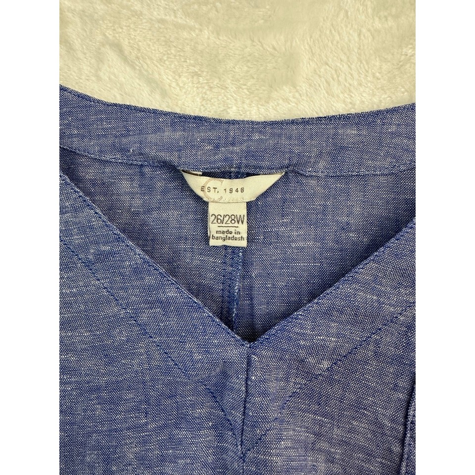 Cato Blue Linen Blend Top 26/28 3X Roll Tab Sleeves Beachy | eBay