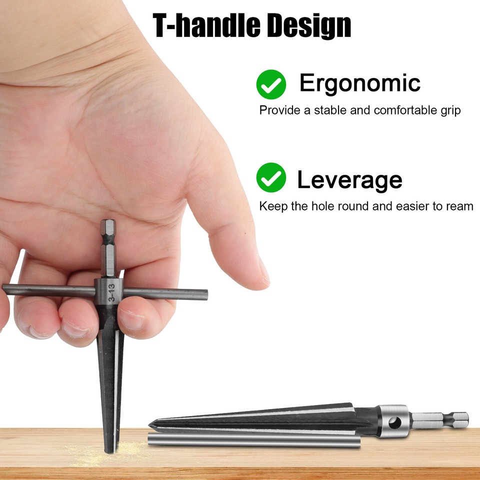 2Pcs T Handle Taper Reamer Tool Set 6 Fluted Chamfer Reaming 1/4 Inch ...