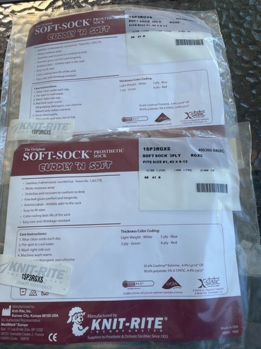 2 NEW! Knit-Rite Soft Sock Prosthetic 1SP3RGXS 3-PLY Soft #1, #2 x 8-12 ...