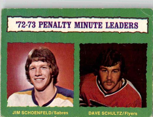 1973-74 O-Pee-Chee Penalty Minute Leaders Jim Schoenfeld Dave Schultz ...