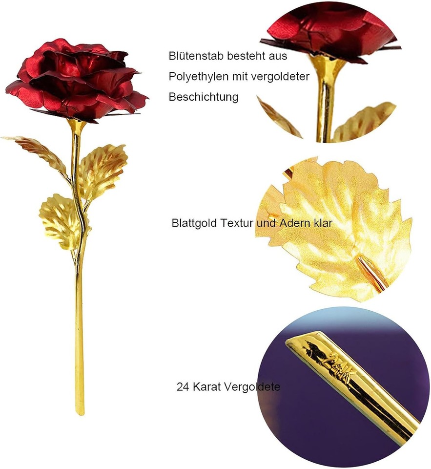 24K Forever Rose Red Rose Gold Dipped Rose 24K Rose Flower with Gift ...