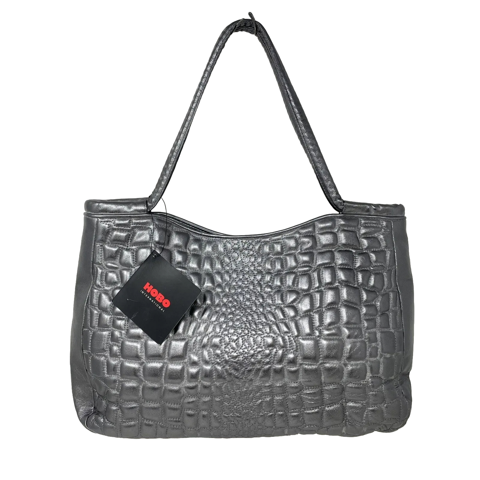 Hobo International Leather Bag Quilted Silver Faux Alligator Shoulder ...