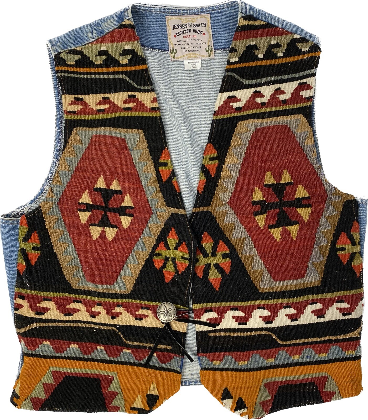 Vintage Jensen & Smith Cowboy Code Sz XL Denim Tapestry Vest ...