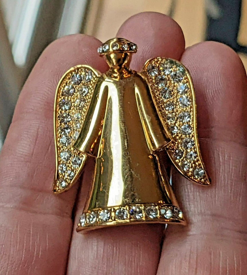 Vintage Signed Monet Angel Rhinestone Wings Halo Brooch | eBay
