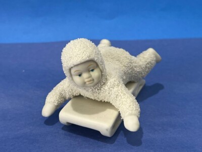 Vintage Miniature Snowbabies Hold on Tight Sledding on Sled | eBay