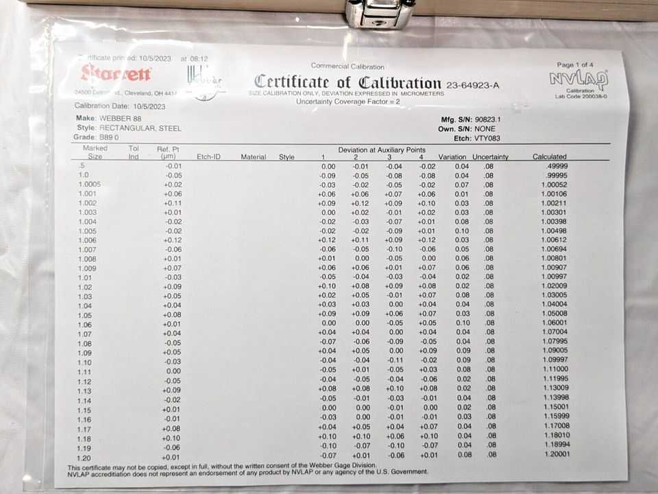 Starrett Webber 88 Pcs Gage Block Set Rectangular Steel Metric Grade 0 ...