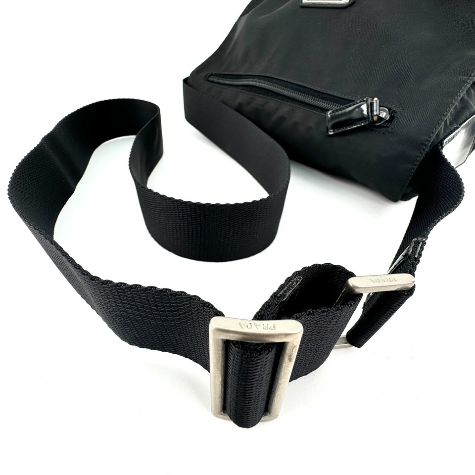PRADA shoulder bag crossbody black nylon leather authentic | eBay