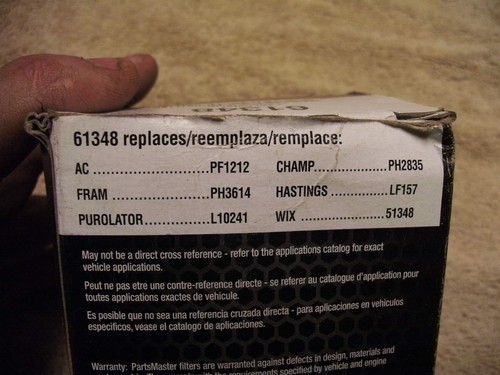 Parts Master Engine Oil Filter 61348 Interchange Part Number: 51348 ...