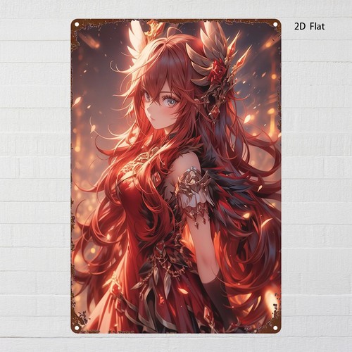2D Flat, 1pc 2D Retro Tin Art, Fiery Red-Haired Elf Tin Painting ...