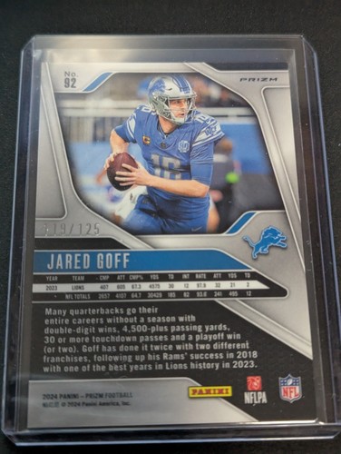 2024 Panini Prizm Purple Jared Goff #92 /125 Detroit Lions | eBay