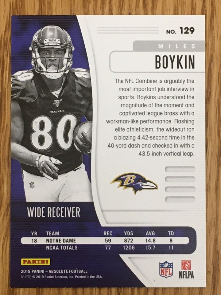 Miles Boykin 2019 Absolute FOIL Green Rookie Card #129 NFL Ravens RC ...