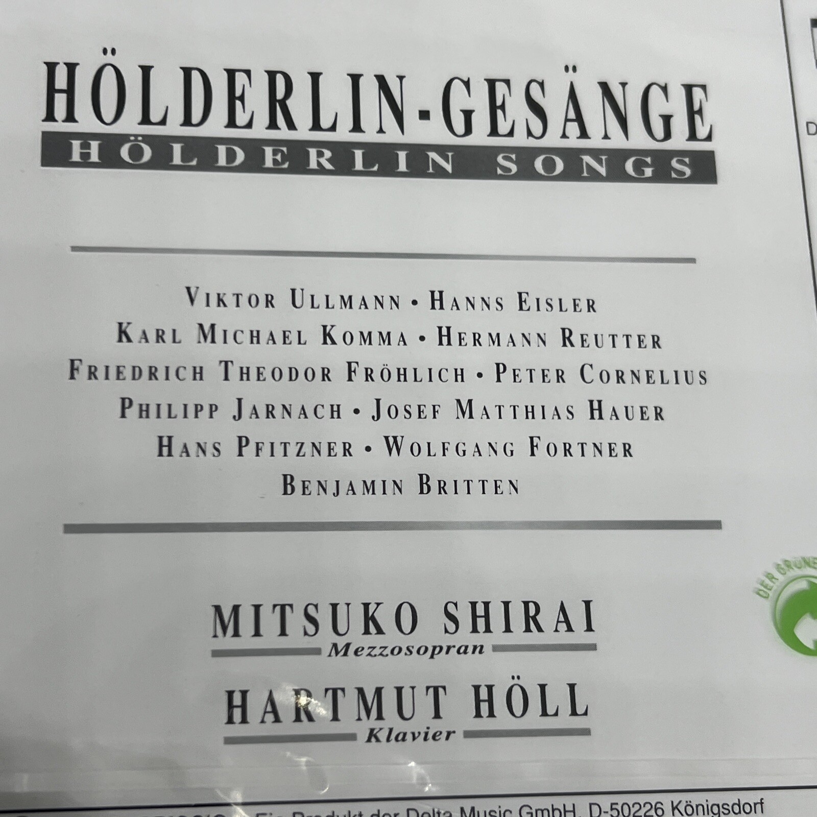 Holderlin Songs - Mitsuko Shirai - Hartmut Holl CD | eBay