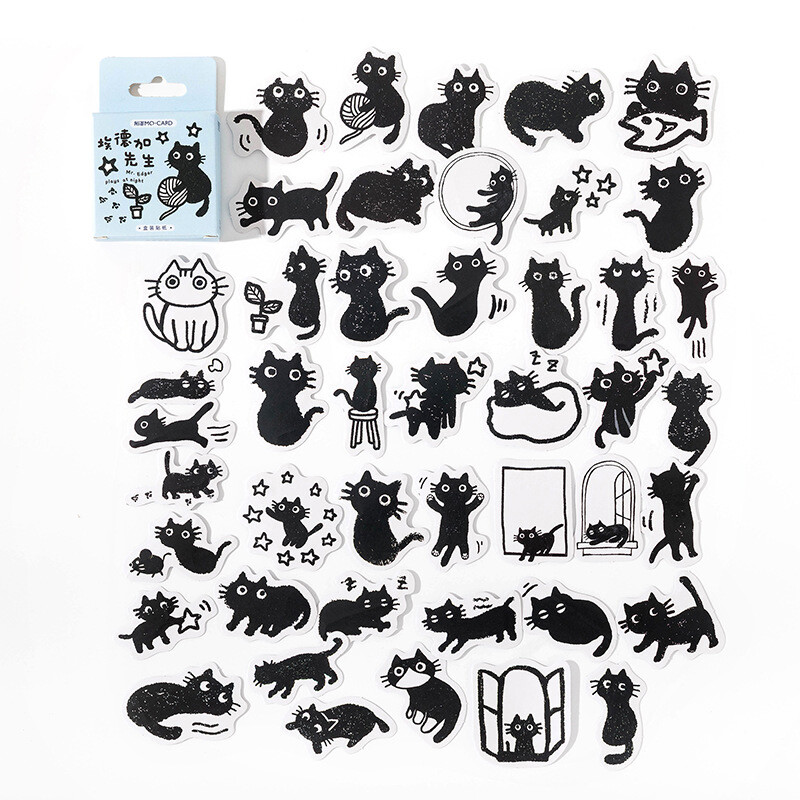 45Pcs Black Cat Theme Stickers Decoration Kawaii Cute Cats Stickers ...