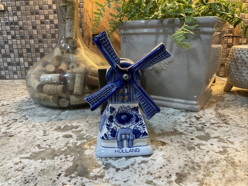 DELFT BLUE HOLLAND HAND PAINTED WINDMILL Tea Light SPINS AROUND vintage ...