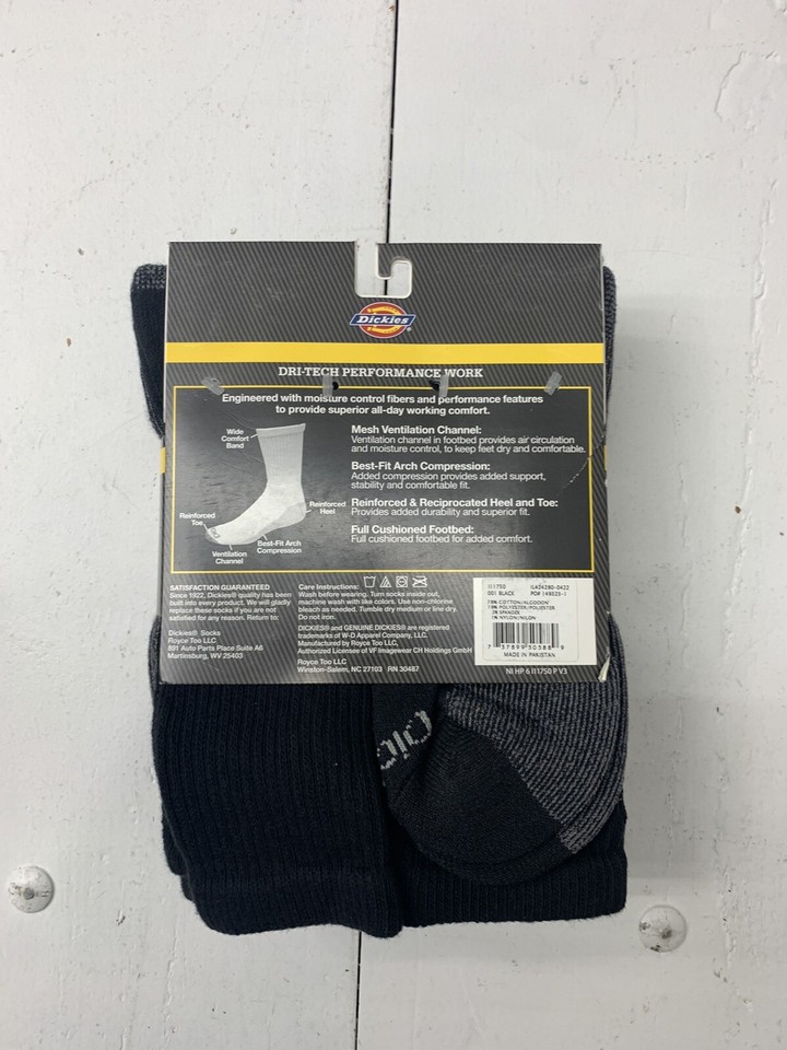 Dickies Dri-Tech Comfort Crew Socks Size 6-12 - Black/Grey | eBay