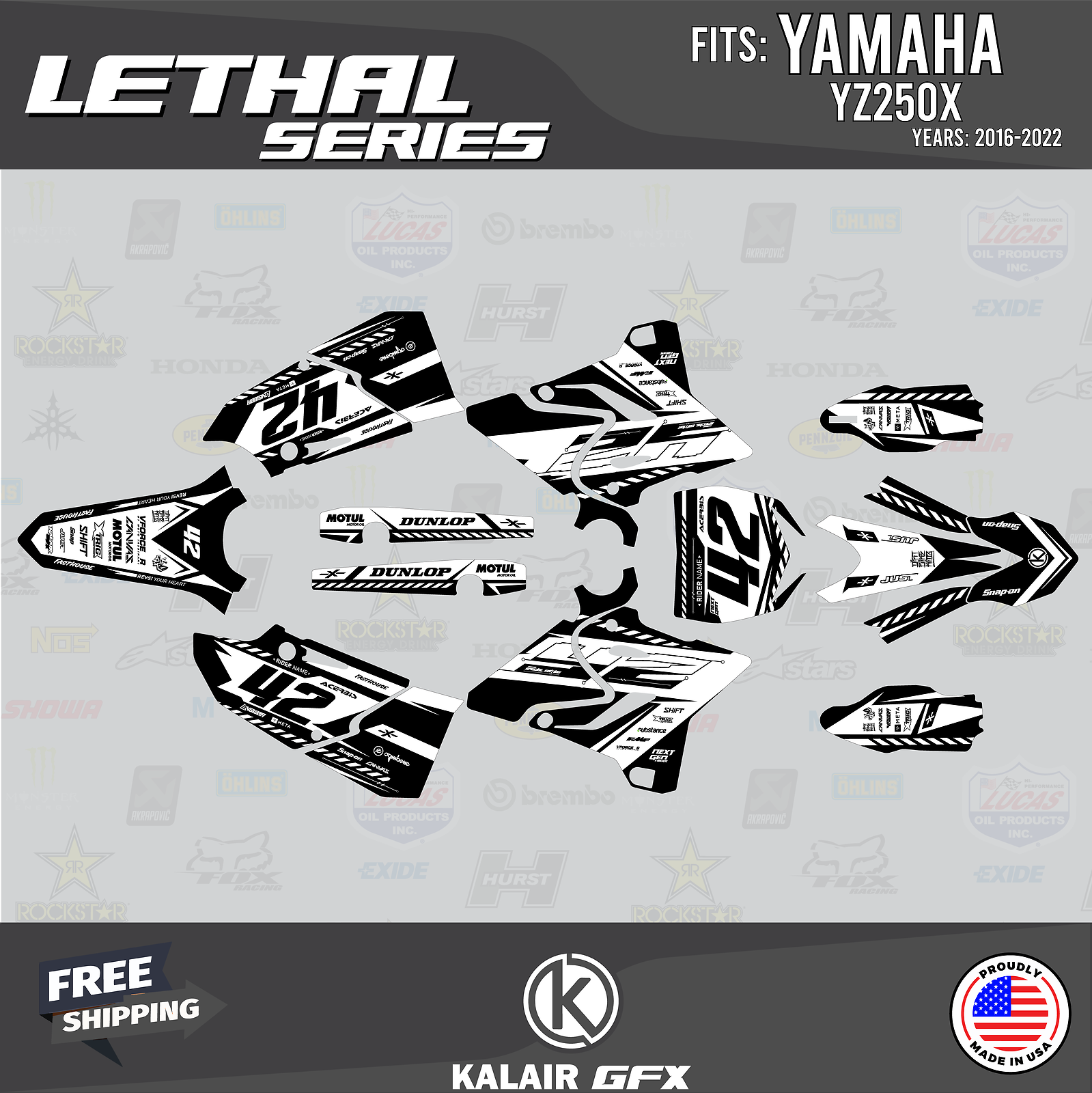 Graphics Kit for Yamaha YZ250X (2016-2022) Lethal-White | eBay