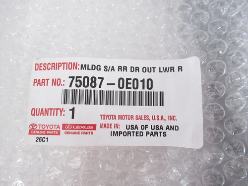 Genuine Toyota 75087-0E010 Passenger Rear Wheel Opening Molding 14-19 ...