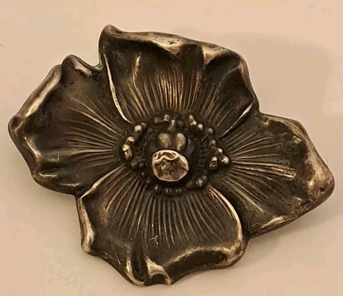 Antique ART NOUVEAU Sterling Silver POPPY PANSY 3 Dimensional Puffy Pin ...