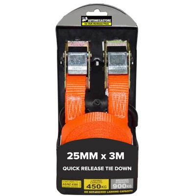 Quick Release Tie Down 25mm X 3m 2 Pack Truck Trailer Cargo Ratchet ...