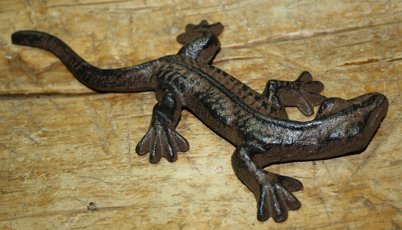 Lot of 2 Cast Iron BROWN LIZARD Garden Statue GECKO Western Ranch Home ...