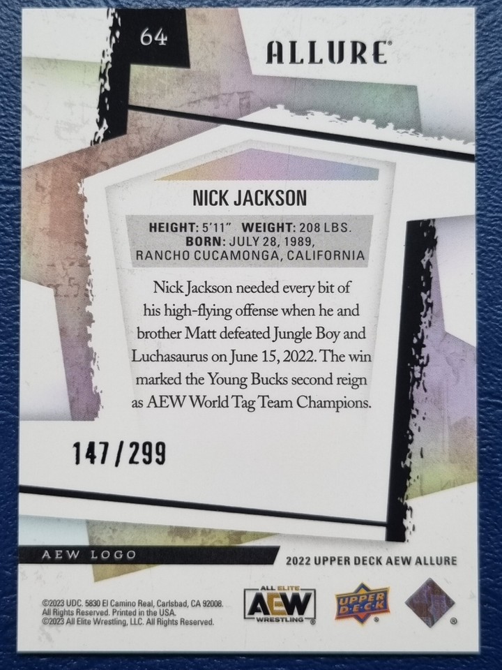 2022 AEW Nick Jackson AEW Logo /299 Trading Card Upper Deck Allure Mint ...