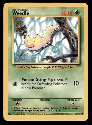 Pokemon Card Weedle Base Set 69/102 EXCELLENT Non-Holo Common TCG ...