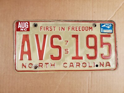 Vintage North Carolina NC Auto License Plate ~ 1975 AVS-195 ~ First in ...