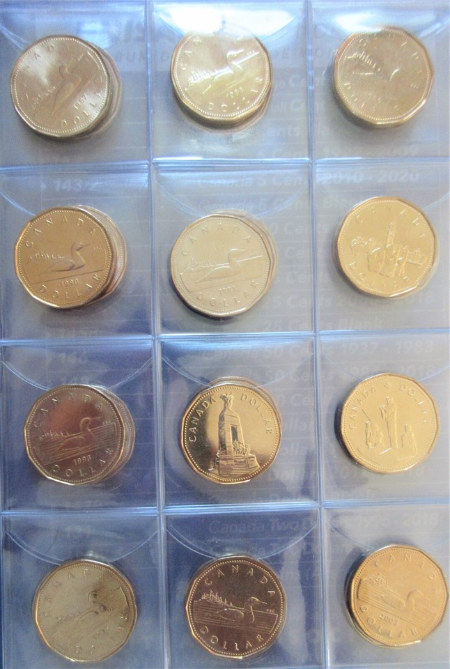 Year Set of Canada Dollars Loonie Coins 1987-2024 $1 Coins. UNI-SAFE 1 ...