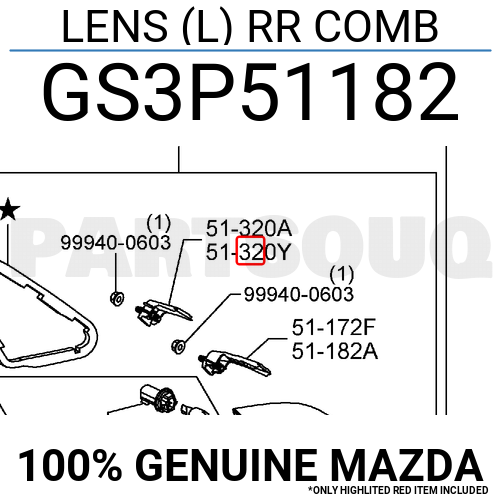 GS3P51182 Genuine Mazda LENS (L) RR COMB GS3P-51-182 | eBay