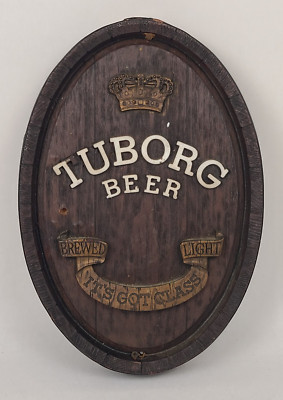 Vtg Tuborg Beer Sign Its Got Class Oval Foam Faux Wood Bar Pub Mancave ...