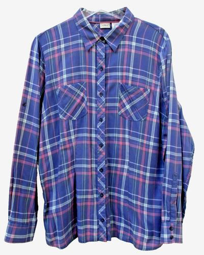 MINT! LL BEAN Lightweight Flannel Shirt Periwinkle Blue Plaid Roll Tab ...