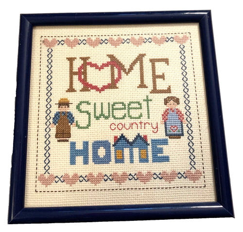 HOME SWEET COUNTRY HOME 7.75” Cross Stitch Framed Wall Art Hearts | eBay
