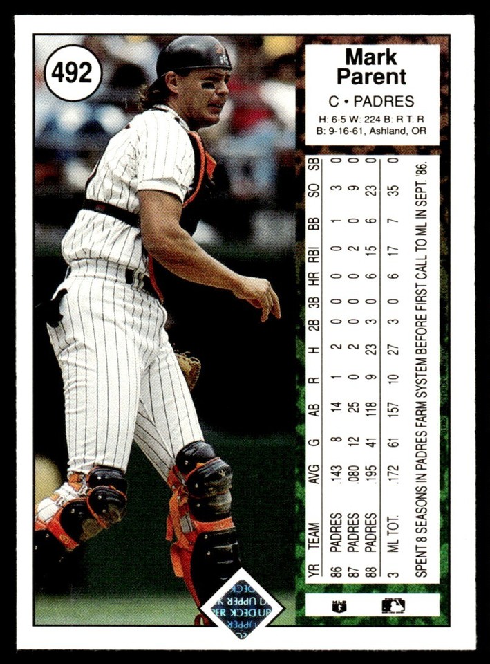1989 Upper Deck #492 Mark Parent Rookie San Diego Padres | eBay