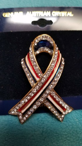 Patriotic Austrian Crystal Silver Ribbon Pin/Brooch | eBay