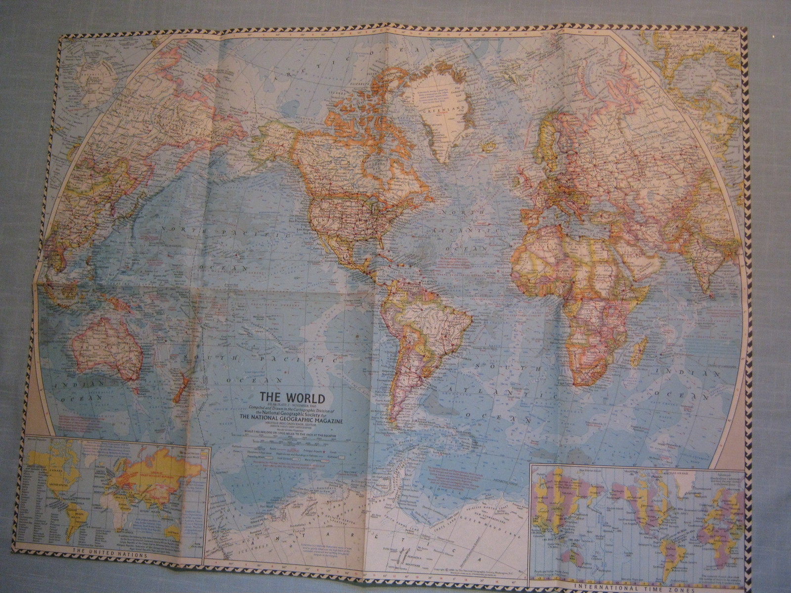 VINTAGE THE WORLD WALL MAP National Geographic November 1960 | eBay