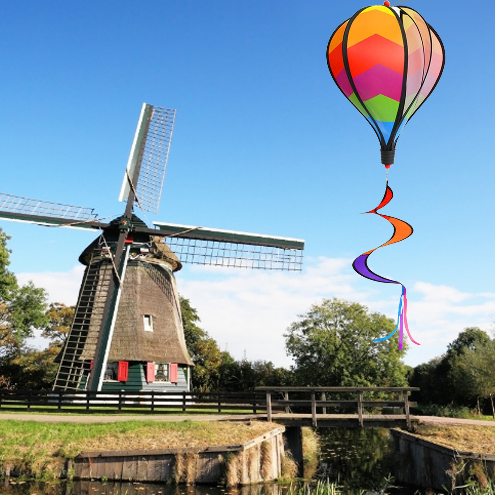 Hot Air Balloon Wind Spinner Rainbow Pinwheel Windsocks Spiral Windmill ...