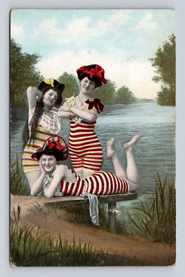 Postcard Bathing Beauties Three Woman in Period Swimsuits c1907 | eBay