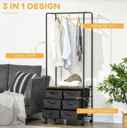 Metal Open Wardrobe Industrial Tall Storage Cabinet Clothes Hanger ...