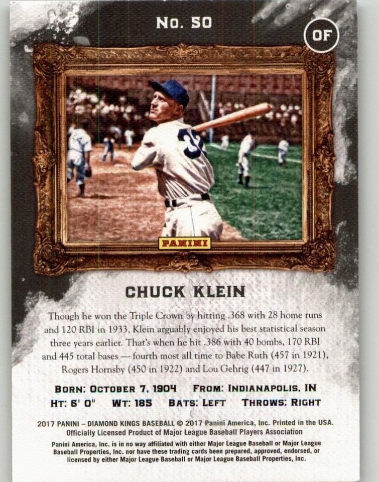 2017 Panini Diamond Kings Chuck Klein #50 Philadelphia Phillies | eBay