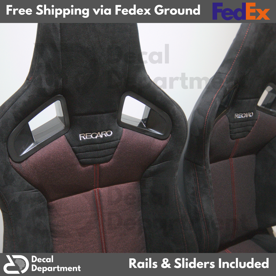 Set of 2 Reclinable Slider Seats For Recaro Seat Red Black + Rails ...