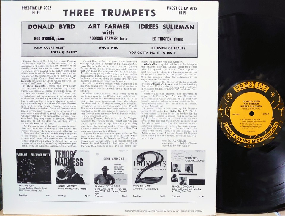 A. FARMER D. BYRD I.SULIEMAN "THREE TRUMPETS" PRESTIGE OJC LP Vinyl ...
