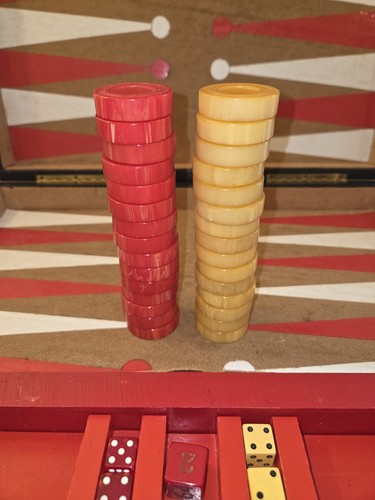 Vintage Crisloid Bakelite Backgammon set w/ 30 1.70" Butterscotch & Red Dimpled | eBay