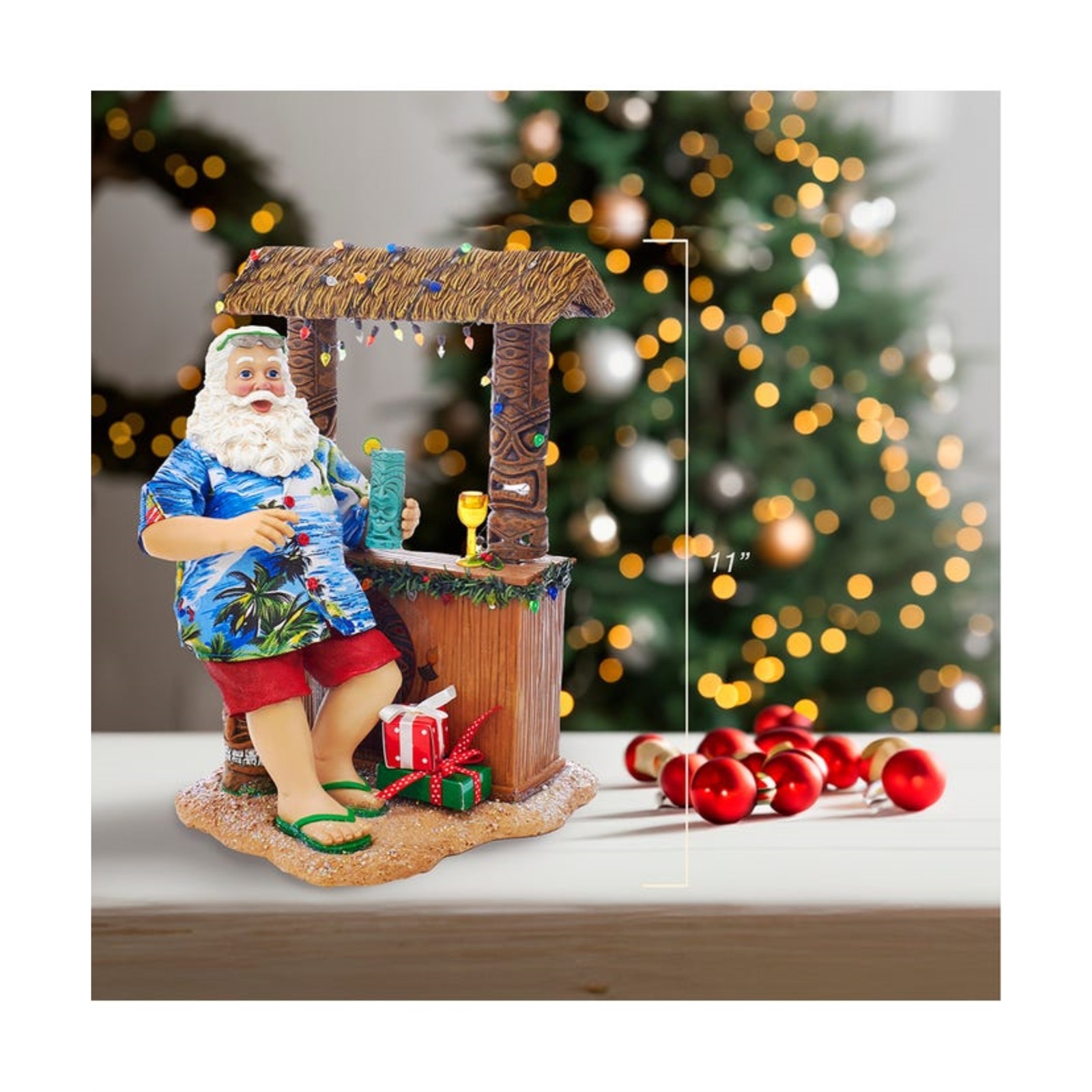 Kurt Adler Fabriché Beach Santa Sitting at Tiki Bar Standing Christmas ...